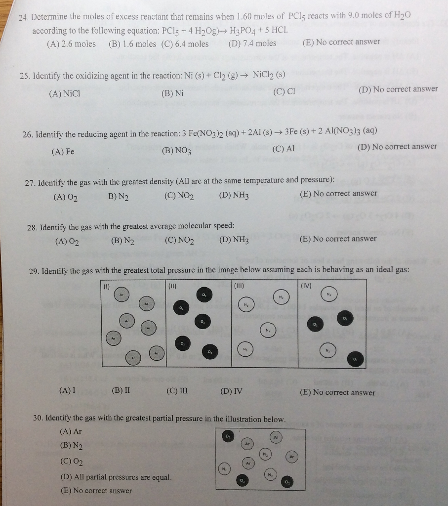 Solved 24. Determine the moles of excess reactant that | Chegg.com