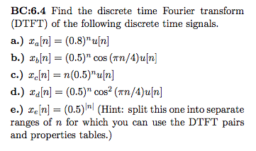 Solved Find the discrete time Fourier transform (DTFT) of | Chegg.com