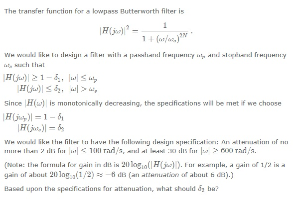 Solved The transfer function for a lowpass Butterworth | Chegg.com