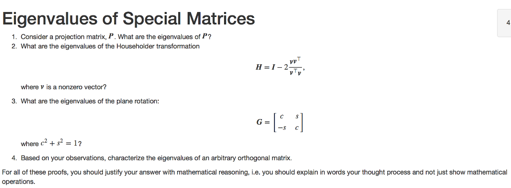 Solved Eigenvalues of Special Matrices 4 1. Consider a | Chegg.com