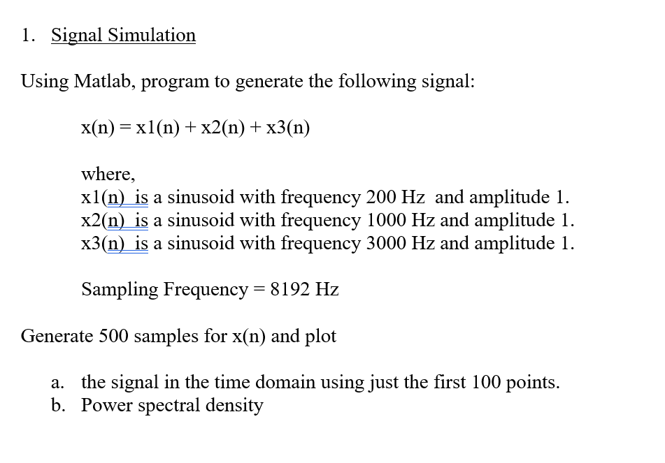 1 Signal Simulation Using Matlab Program To 