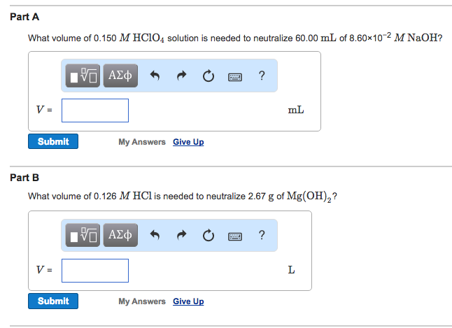 Solved A) What volume of 0.150 M HClO4 solution is needed to | Chegg.com