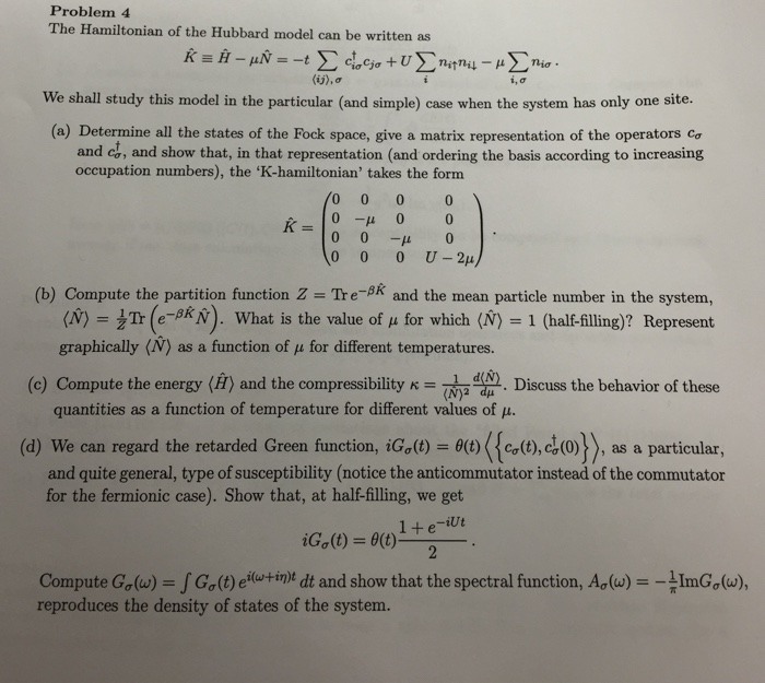 Solved The Hamiltonian of the Hubbard model can be written | Chegg.com