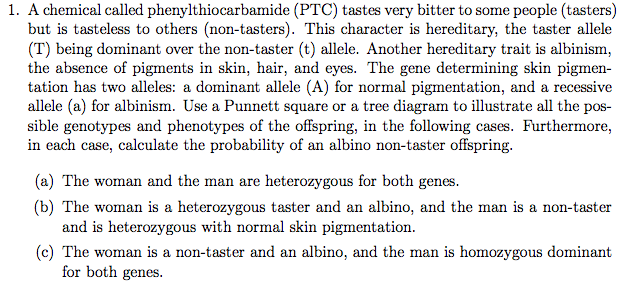 Solved A chemical called phenylthiocarbamide (PTC) tastes | Chegg.com
