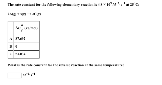 Solved The rate constant for the following elementary | Chegg.com