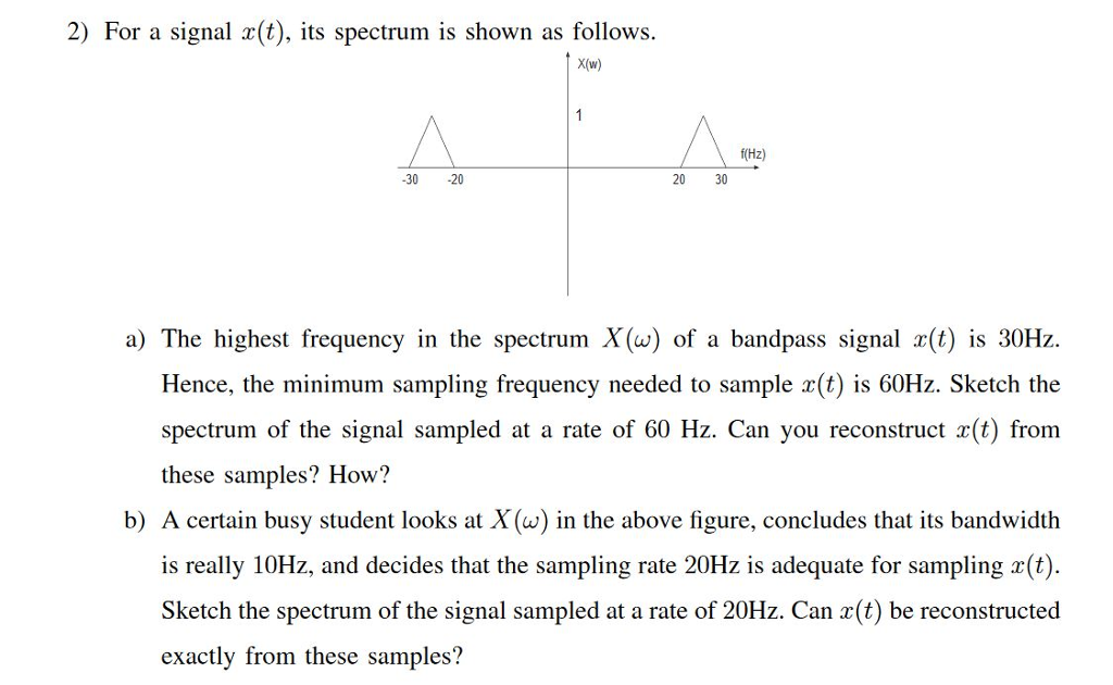 Solved For a signal x (t), its spectrum is shown as follows. | Chegg.com