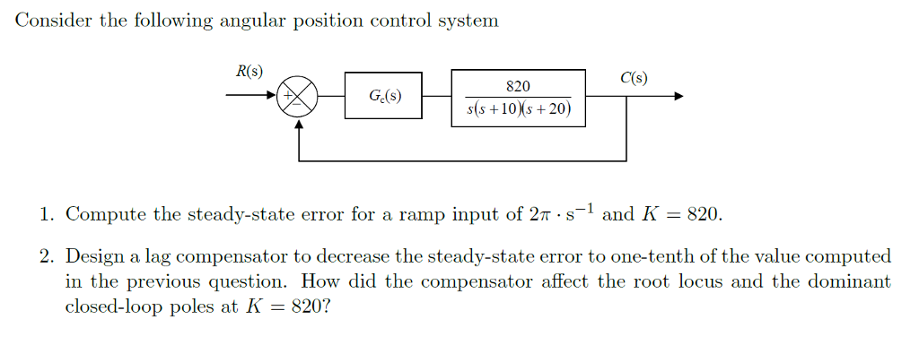 Solved Consider the following angular position control | Chegg.com