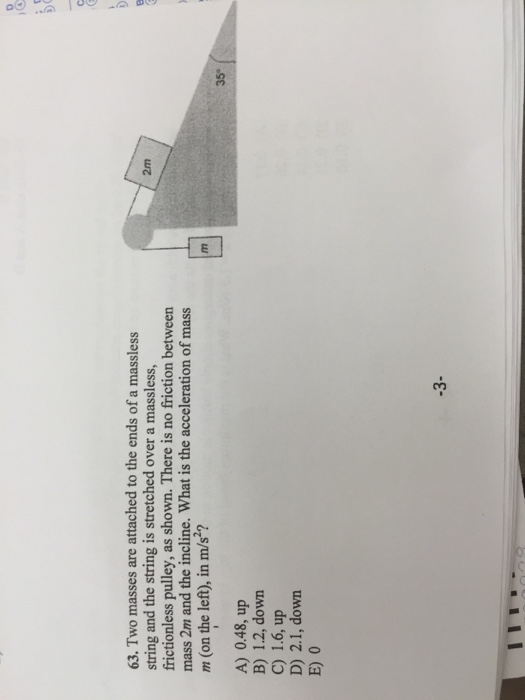 Solved Two masses are attached to the ends of a massless | Chegg.com