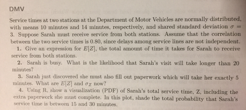 DMV Service times at two stations at the Department | Chegg.com