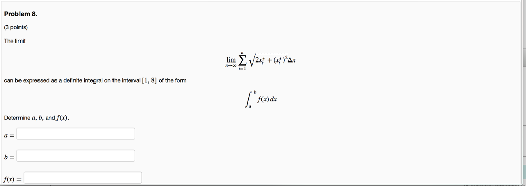 Solved The limit can be expressed as a definite integral on | Chegg.com
