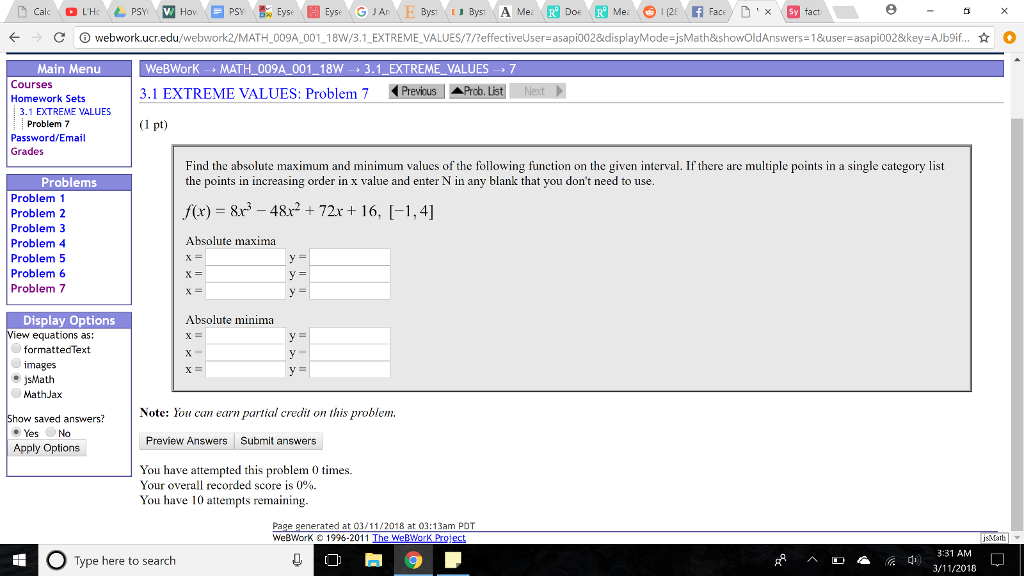 Solved ← > C ⓘwebwork.ucr.edu/webwork2/MATH 009A 001 1 | Chegg.com