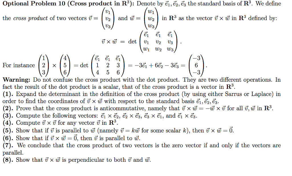 Solved Optional Problem 10 (Cross product in R3): Denote by | Chegg.com