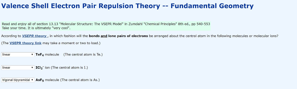 Solved Valence Shell Electron Pair Repulsion Theory - | Chegg.com