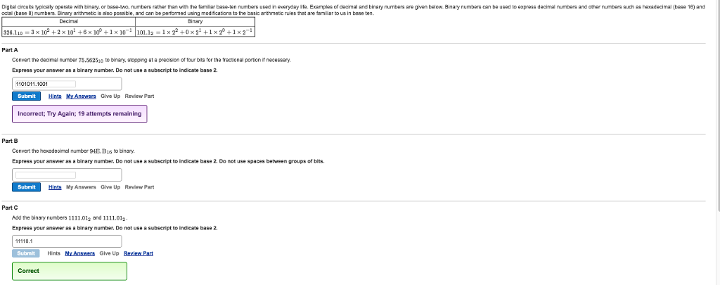 Solved Digital circuits typically operate with binary. the | Chegg.com