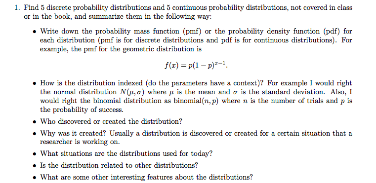 Solved 1. Find 5 discrete probability distributions and 5 | Chegg.com