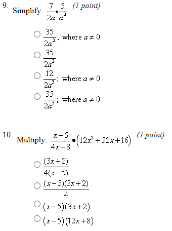 Solved Simplify, 7/2a 5/a^2 Multiply x - 5/4x + 8 (12 x^3 + | Chegg.com