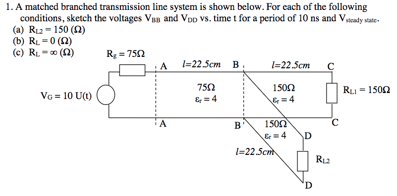 Solved 1. A matched branched transmission line system is | Chegg.com