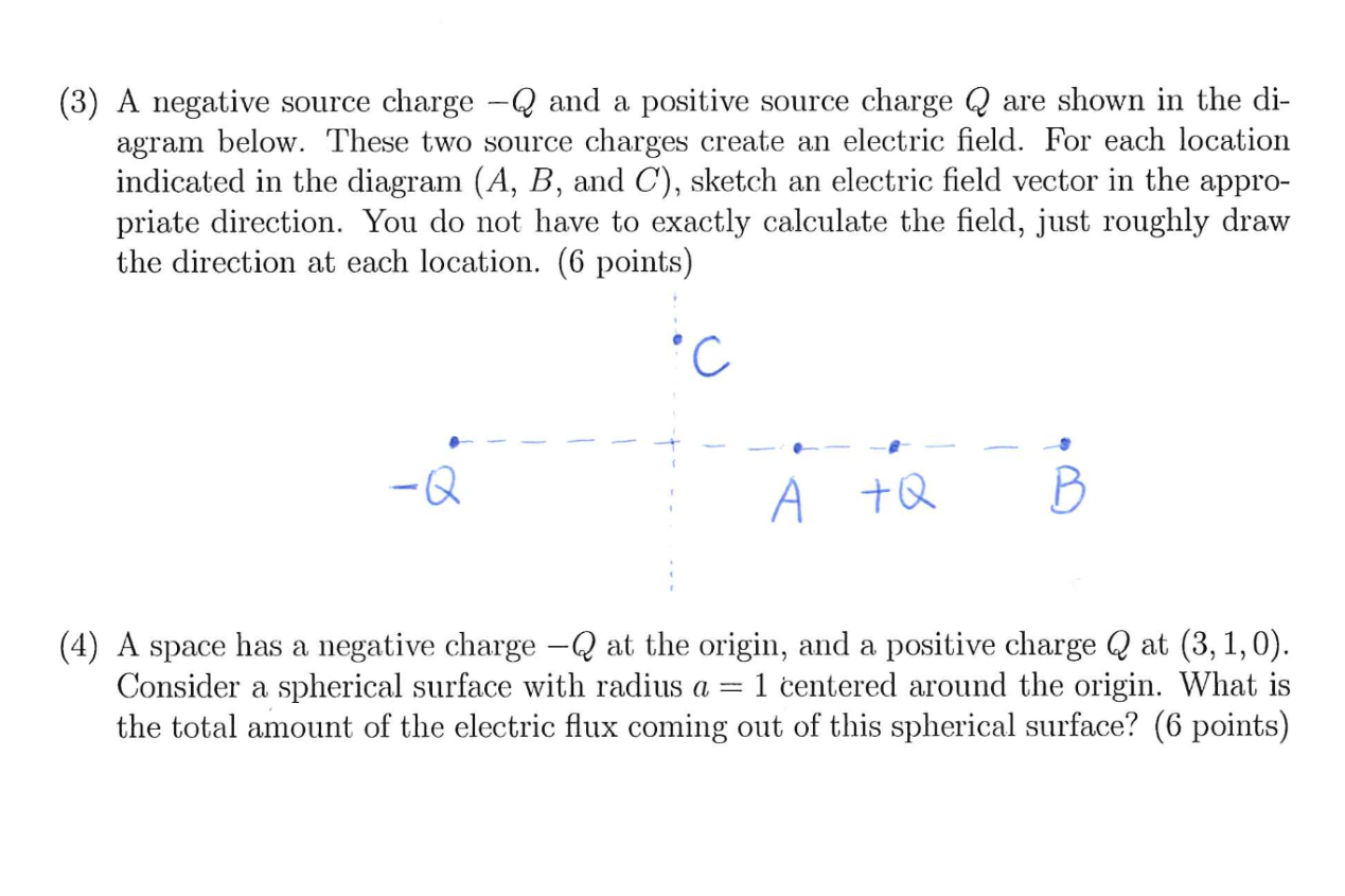Solved (3) A negative source charge -Q and a positive source | Chegg.com