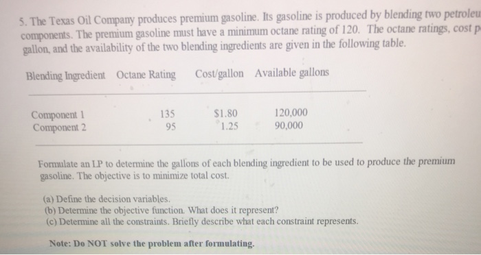 The Texas Oil Company produces premium gasoline. Its | Chegg.com
