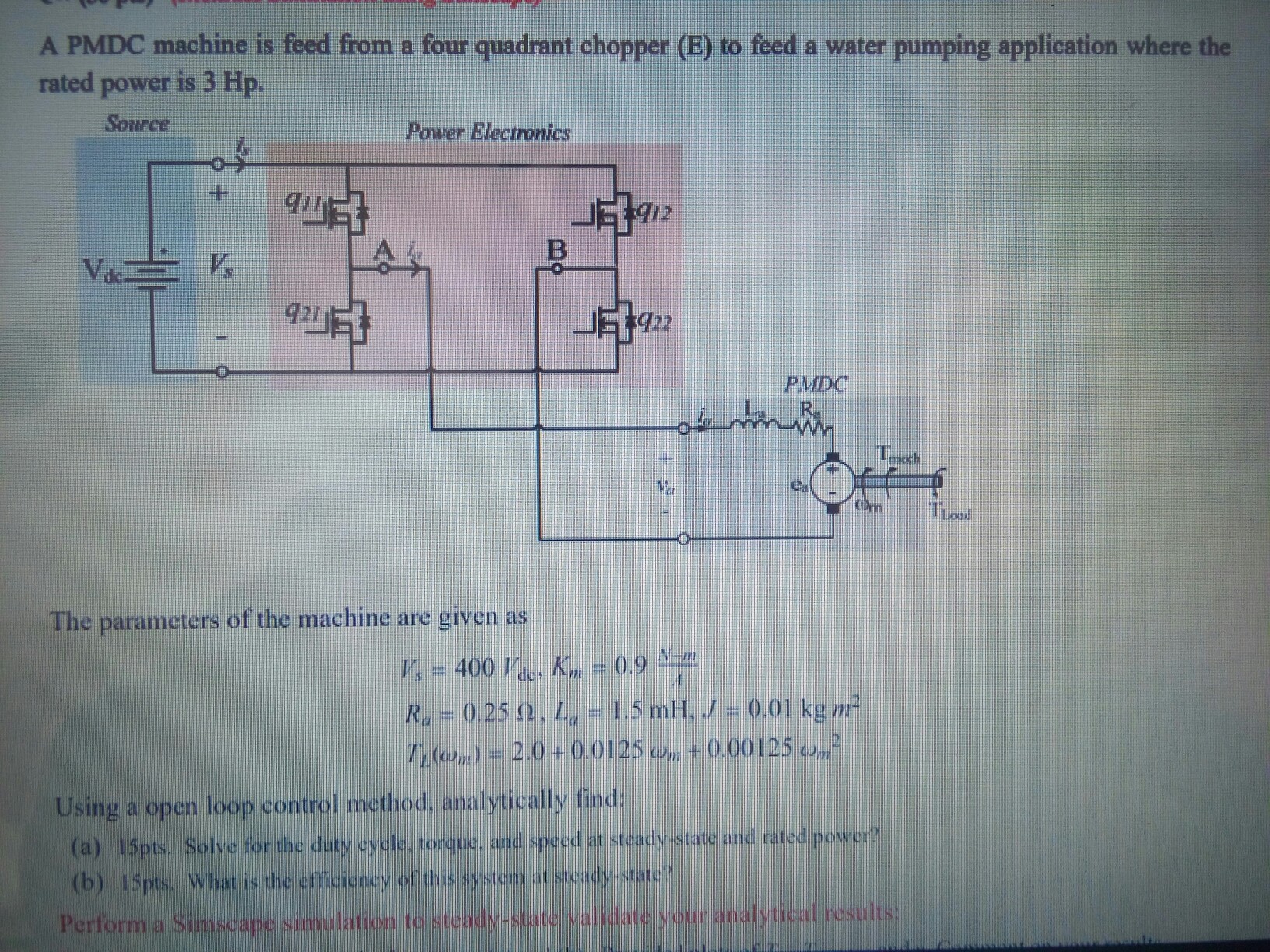 Solved A PMDC machine is feed from a four quadrant chopper | Chegg.com