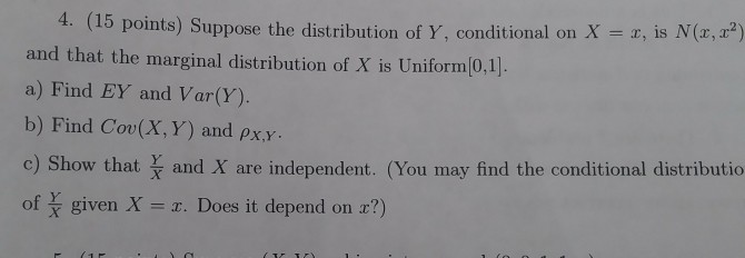 Solved 4 15 Points Suppose The Distribution Of Y