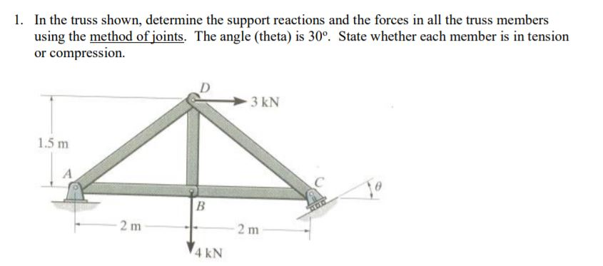 Solved 1. In the truss shown, determine the support | Chegg.com