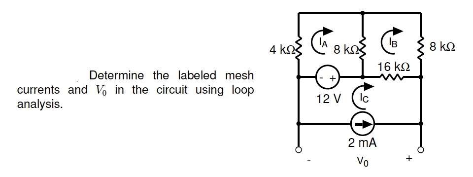 Solved Determine the labeled mesh currents and V0 in the | Chegg.com