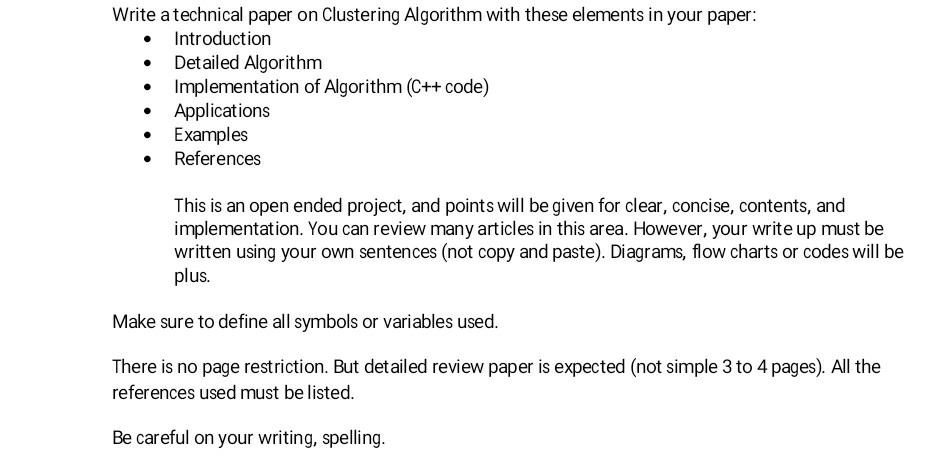 Solved Write atechnical paper on Clustering Algorithm with | Chegg.com