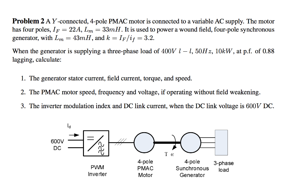 A Y-connected, 4-pole PMAC motor is connected to a | Chegg.com