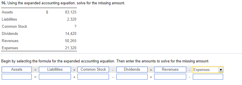 Solved 16. Using the expanded accounting equation, solve for | Chegg.com