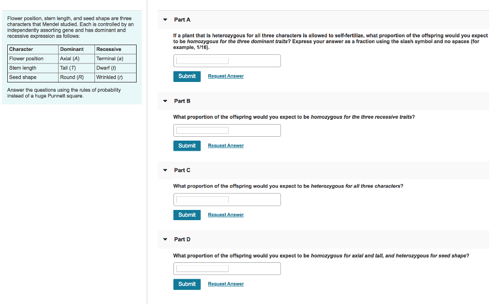 Solved Flower position, stem length, and seed shape are | Chegg.com