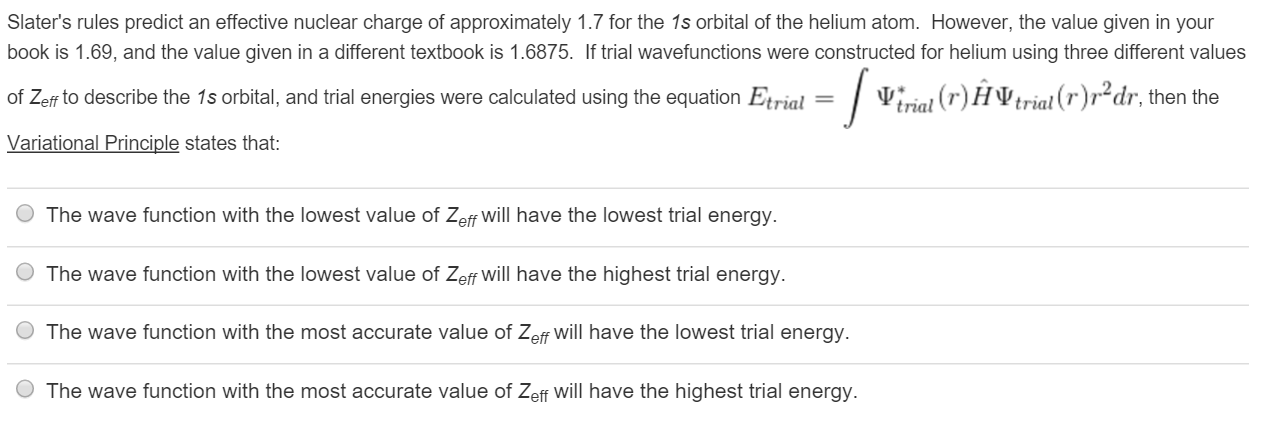 Slater's rules predict an effective nuclear charge of | Chegg.com