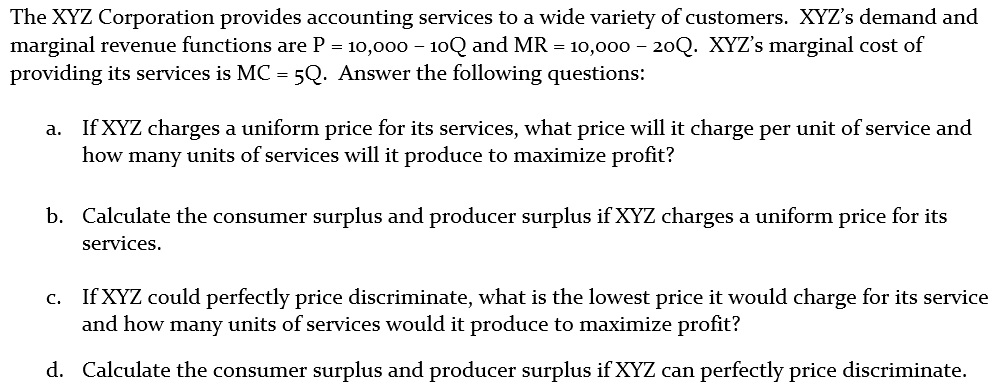 Solved The XYZ Corporation provides accounting services to a | Chegg.com