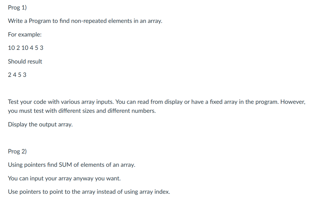 Solved Prog 1) Write a Program to find non-repeated elements | Chegg.com