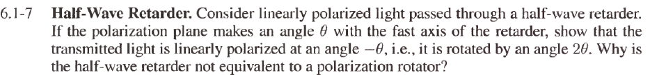 Solved Consider linearly polarized light passed through a | Chegg.com