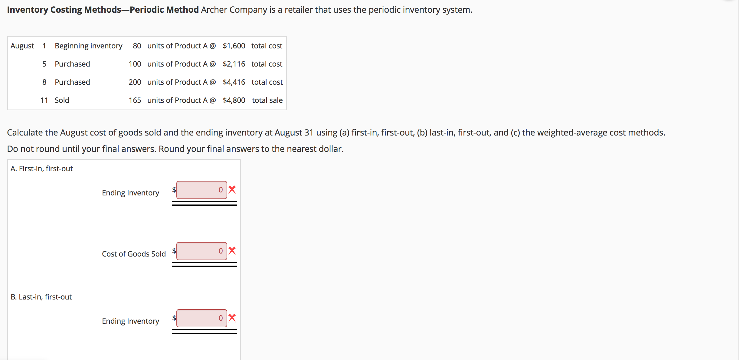 Solved Inventory Costing Methods-Periodic Method Archer | Chegg.com