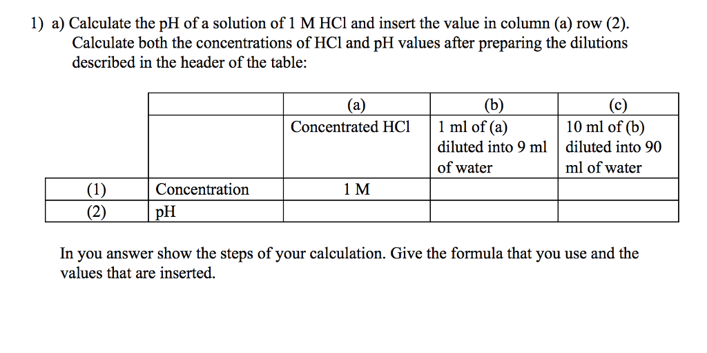Solved 1) a) Calculate the pH of a solution of 1 M HCI and | Chegg.com