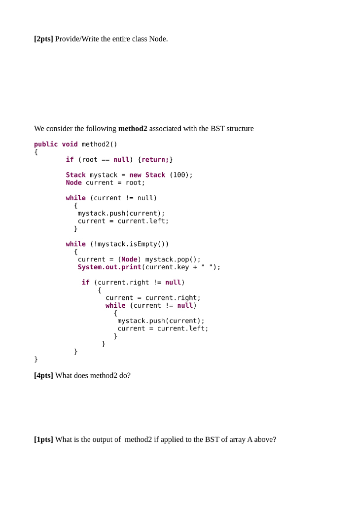 Solved 1- Binary Search Tree [30pts] We consider the | Chegg.com