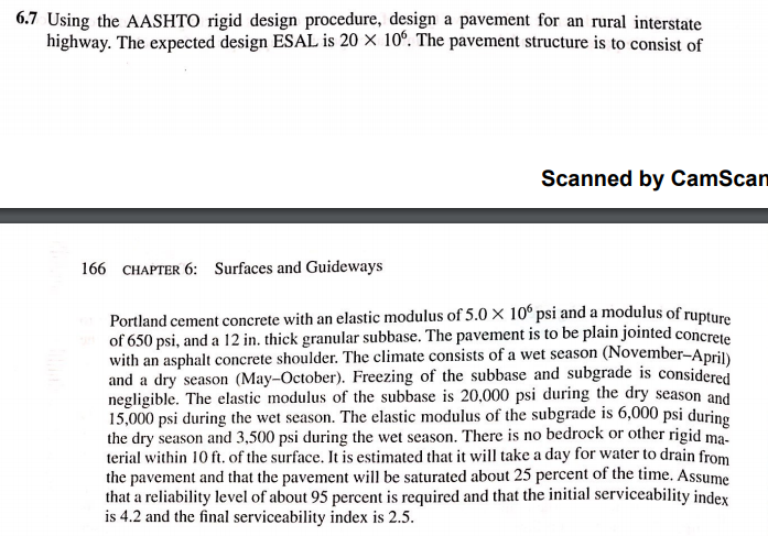 Solved 6.7 Using the AASHTO rigid design procedure, design a | Chegg.com