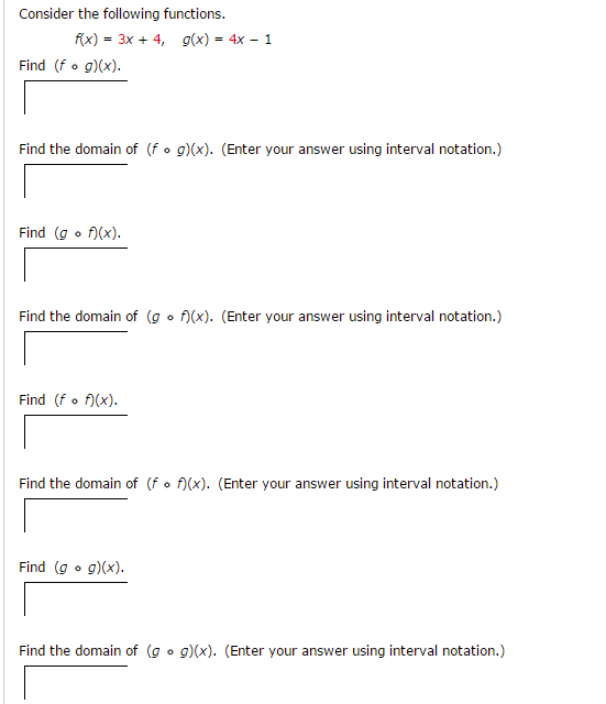 Solved Consider the following functions, f(x) = 3x + 4, g(x) | Chegg.com