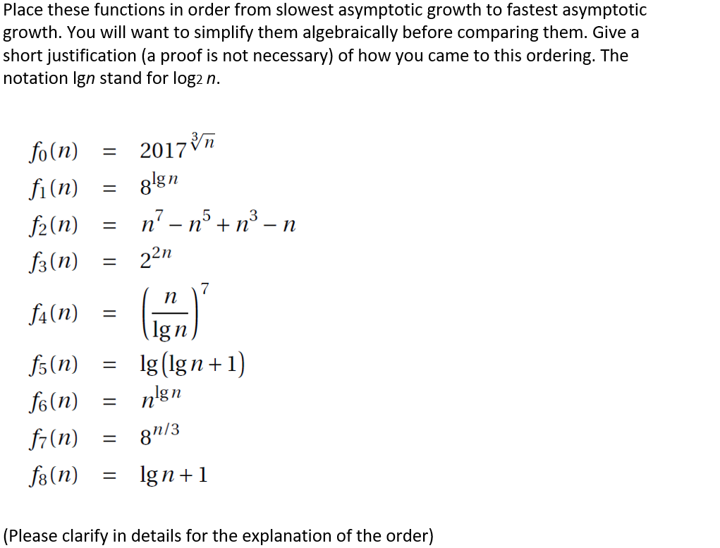 Solved Place these functions in order from slowest | Chegg.com