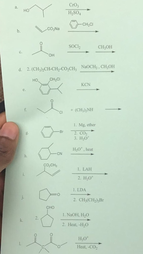 Solved CrO3 H2SO4 CO2Na b. SOCI2 CH,OH OH d. 2. (CH3) | Chegg.com