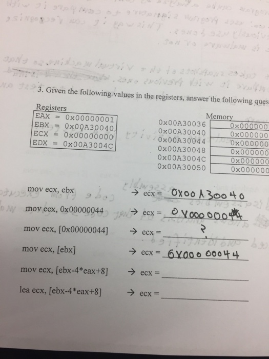 Given the following values in the registers, answer | Chegg.com Given the following values in the registers, answer | Chegg.com