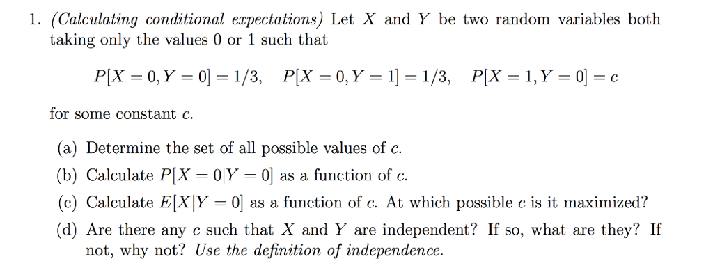 Solved 1. (Calculating conditional expectations) Let X and Y | Chegg.com