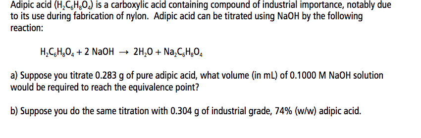 Solved Adipic acid (H2CH,O) is a carboxylic acid containing | Chegg.com