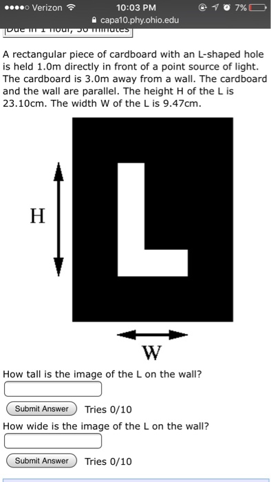 Solved A rectangular piece of cardboard with an L-shaped | Chegg.com