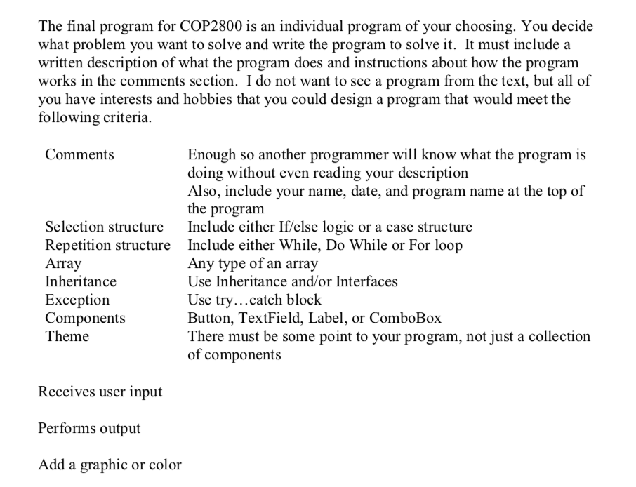 Solved The final program for COP2800 is an individual | Chegg.com