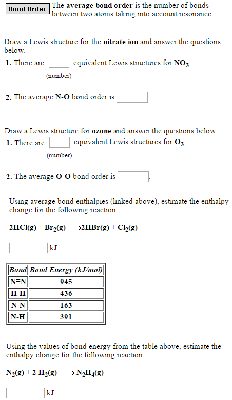 Solved The average bond order is the number of bonds between | Chegg.com