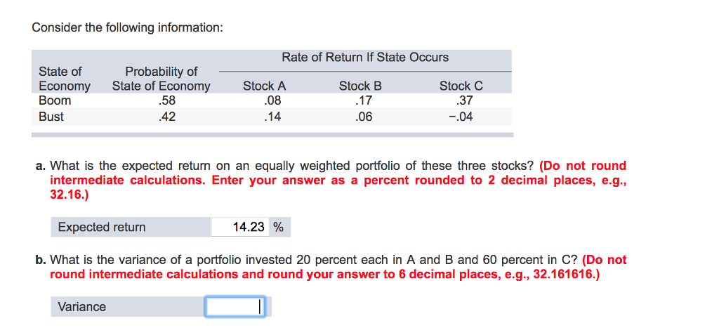 Solved Consider the following information: Rate of Return If | Chegg.com