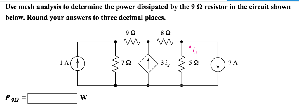 Solved Use mesh analysis to determine the power dissipated | Chegg.com